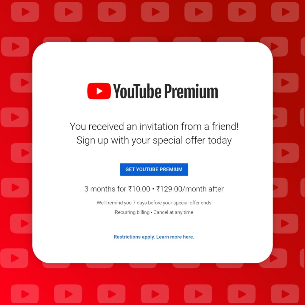 Wow Get The YouTube Premium Subscription At Just 10 For 3 Months Wow Get The YouTube Premium Subscription At Just 10 For 3 Months